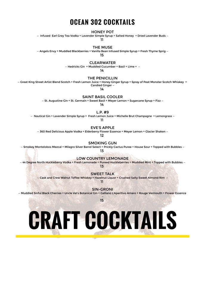 Menu at Ocean 302 steakhouse, Melbourne Beach