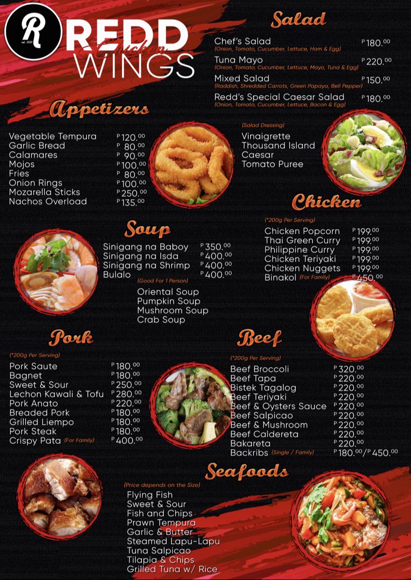 Menu at Redd Chicken Wings restaurant, Mambusao