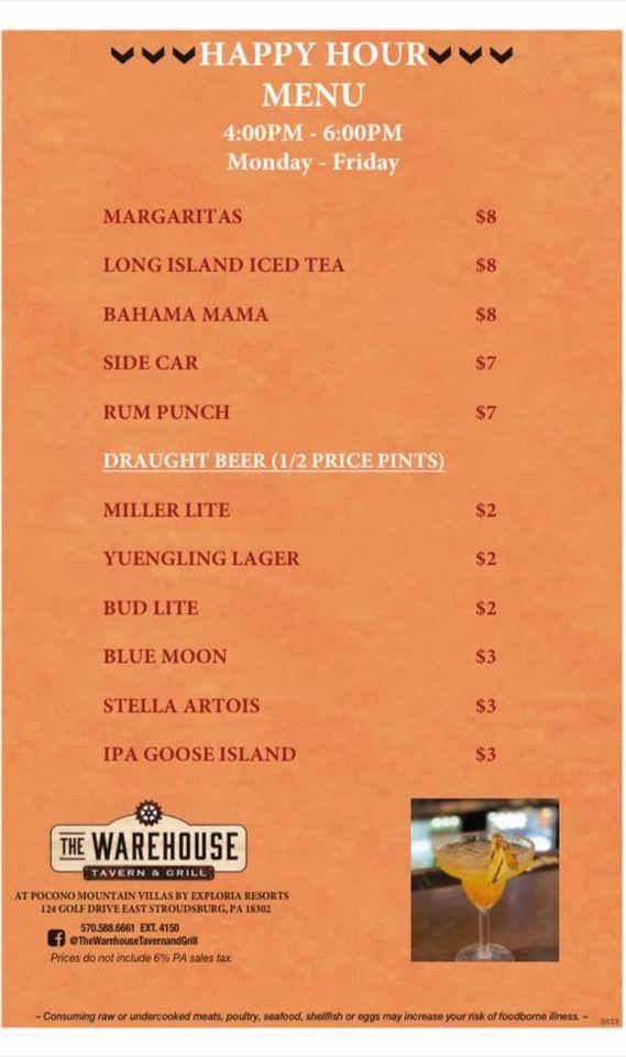 Menu at The Warehouse Tavern & Grill pub & bar, USA