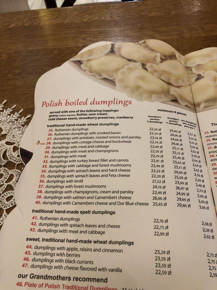 Menu at Zapiecek restaurant, Warsaw, Nowy Świat 64
