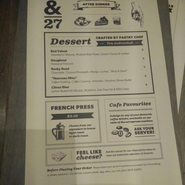 Menu at Ampersand | 27 pub & bar, Edmonton