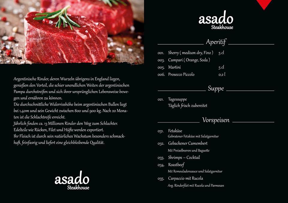 Menu at Asado Steakhouse, Lauenförde