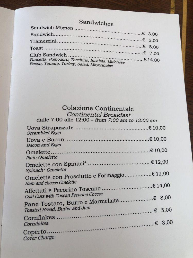 Menu at Caffè Scudieri Firenze cafeteria, Florence