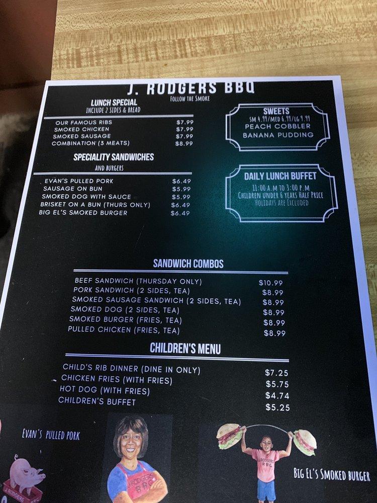 Menu at J Rodgers BBQ, Saraland