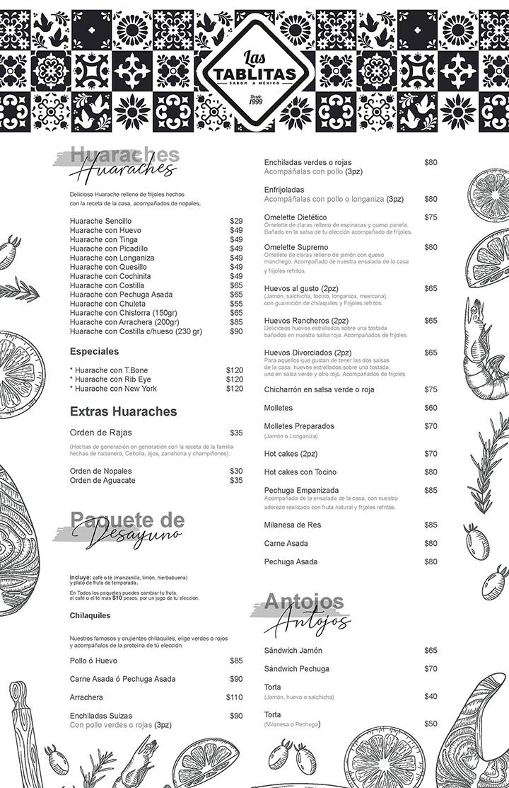 Carta del restaurante LAS TABLITAS "EL SABOR DE MÉXICO", Ciudad del México