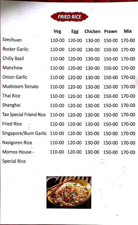 Menu at Momo House Mysore, Mysuru, 591/B