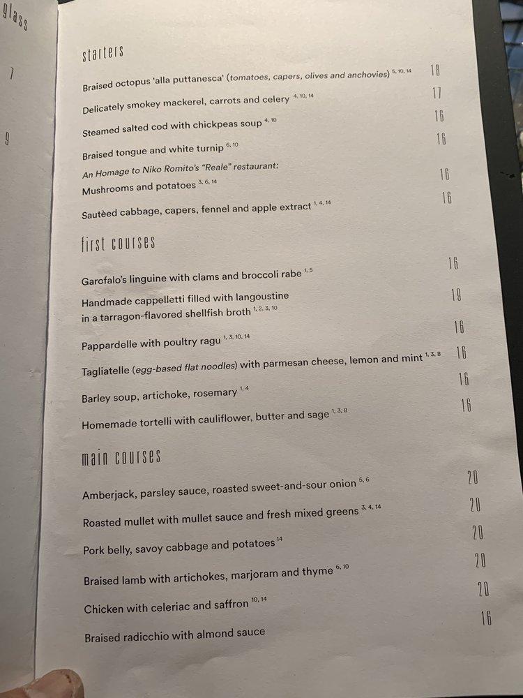 Menu at Spazio restaurant, Milan, Galleria Vittorio Emanuele