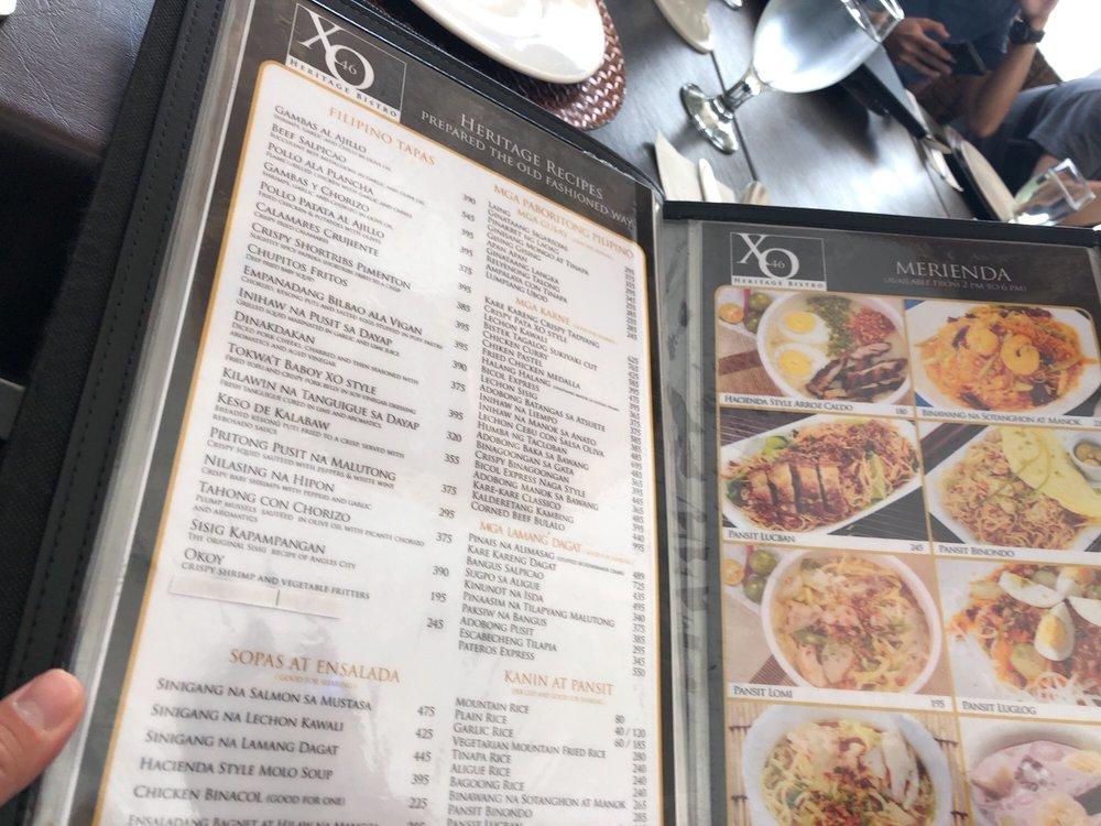 Menu at XO 46 Heritage Bistro restaurant, Pasay, GXJJ+W3X