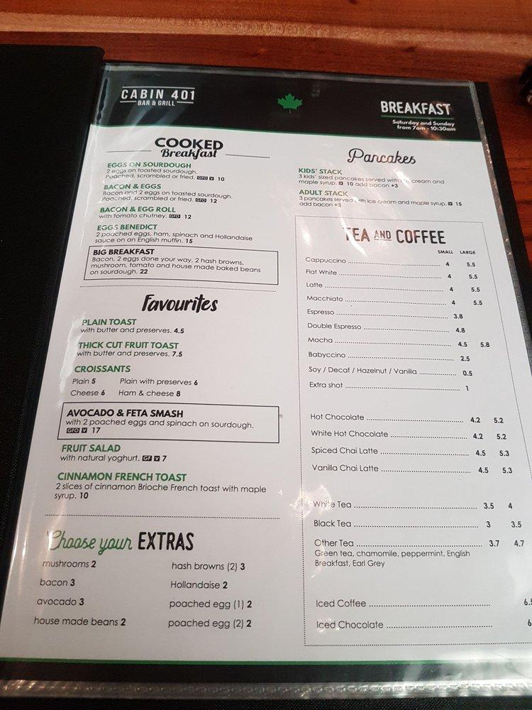 Menu at Cabin 401 Bar & Grill, Bibra Lake