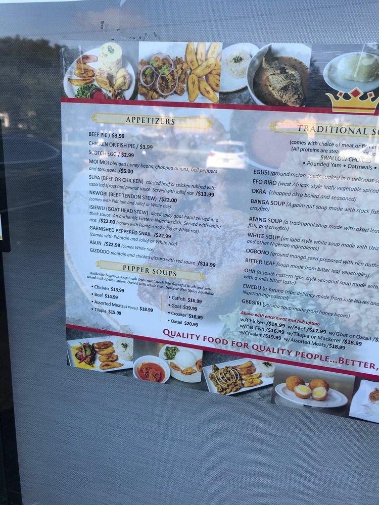 Menu at Jollof Rice King restaurant, Houston