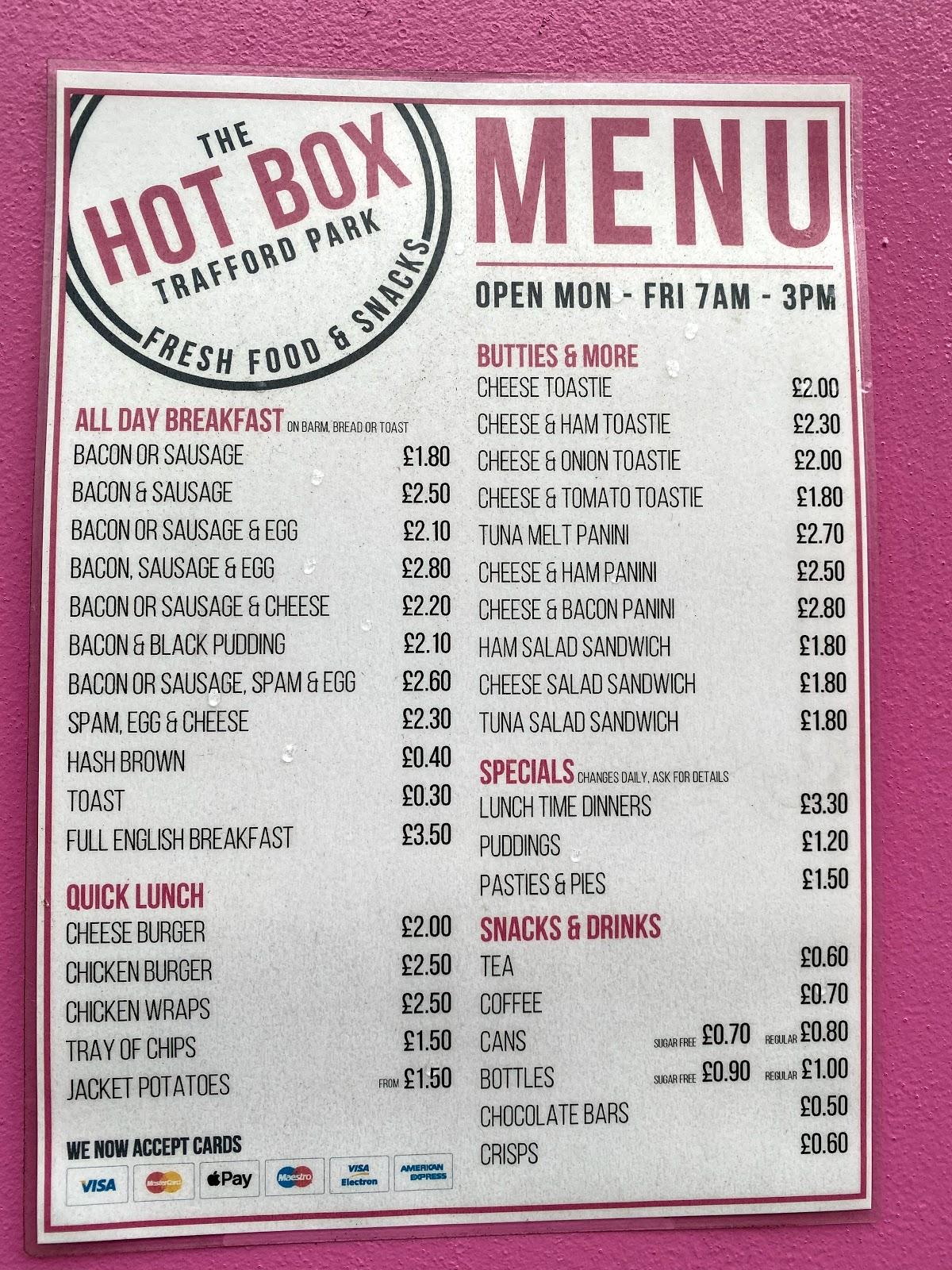 Menu at Butty Van cafe, Manchester