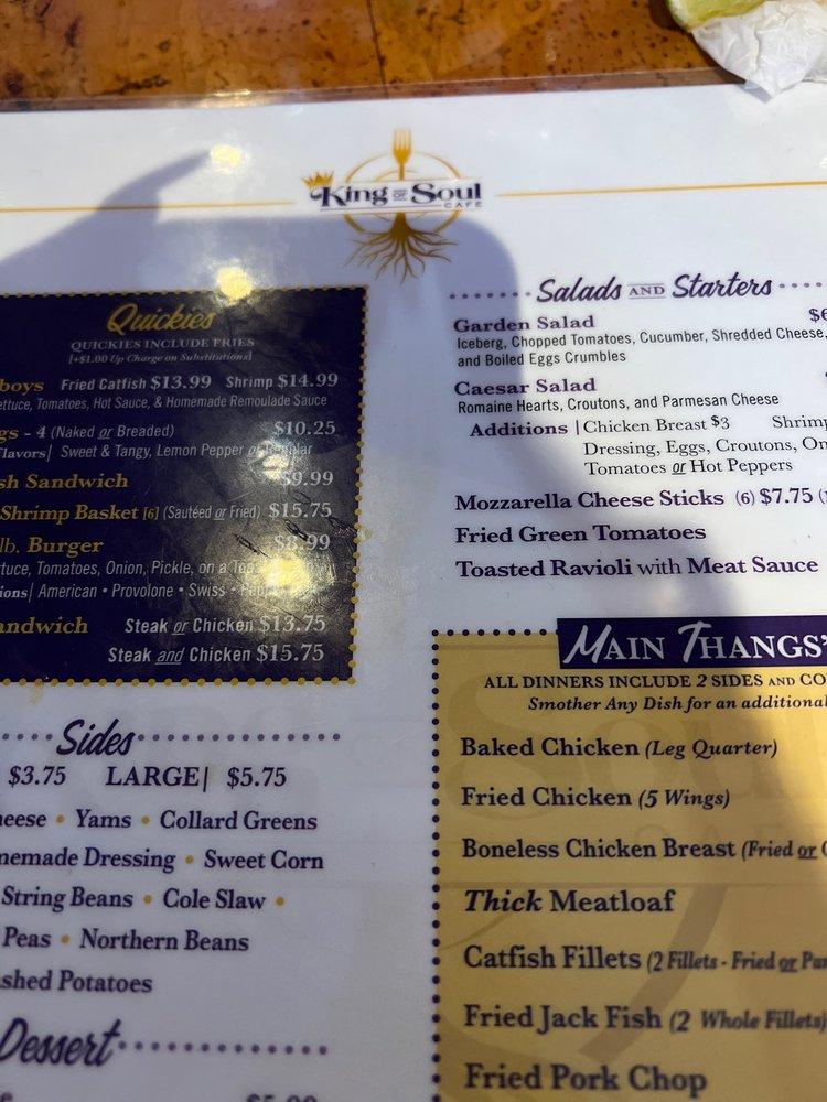 Menu at King Of Soul restaurant, Ferguson