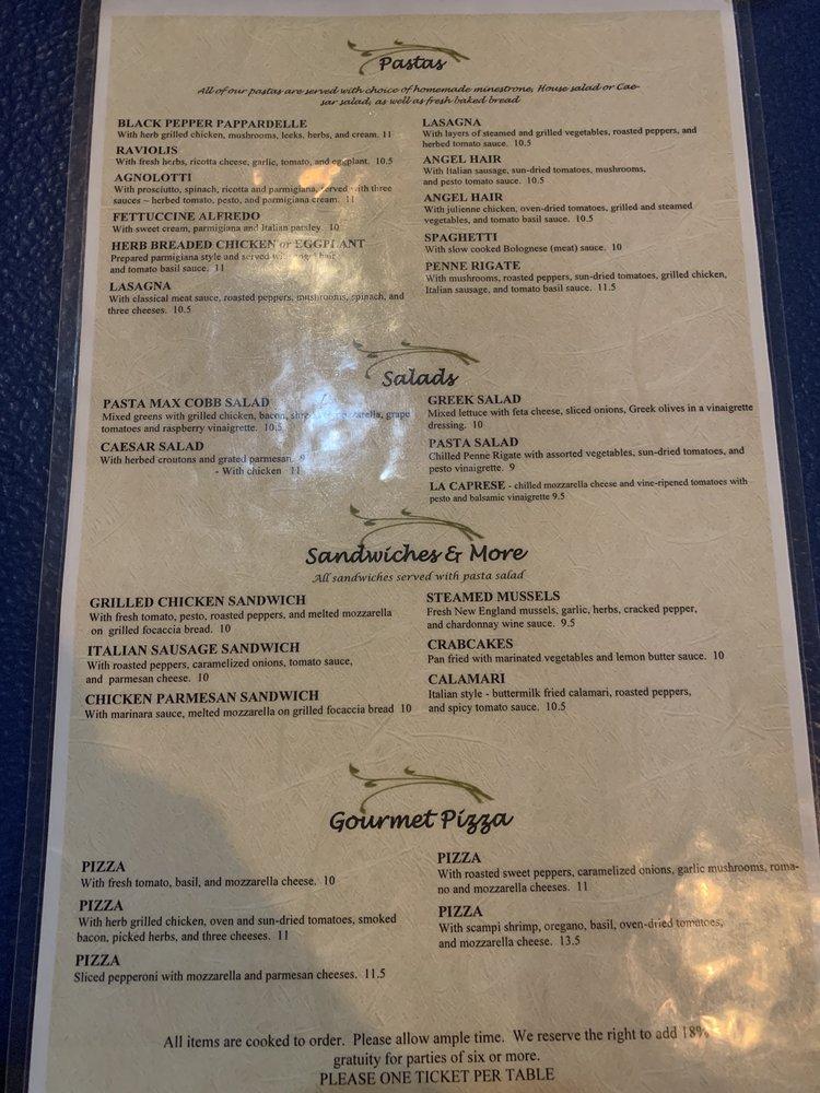 Menu at Pasta Max Cafe, McDonough