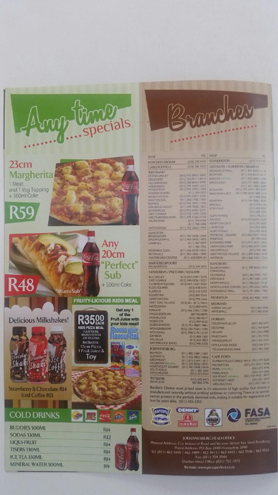 Menu at Pizza Perfect Valhalla pizzeria, Centurion, 10 Vinstra Rd
