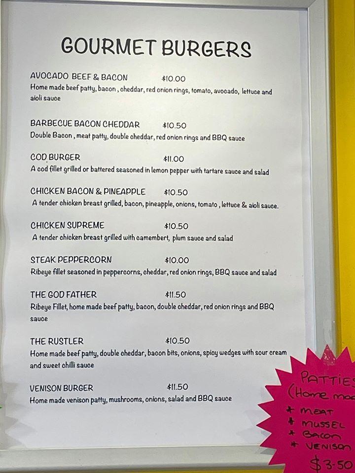 Menu at Salisbury Takeaways fast food, Richmond