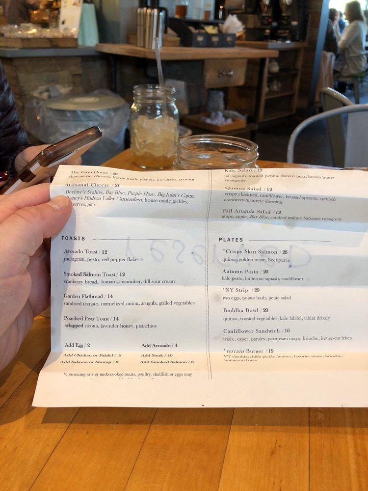 Menu at Terrain Cafe, Westport