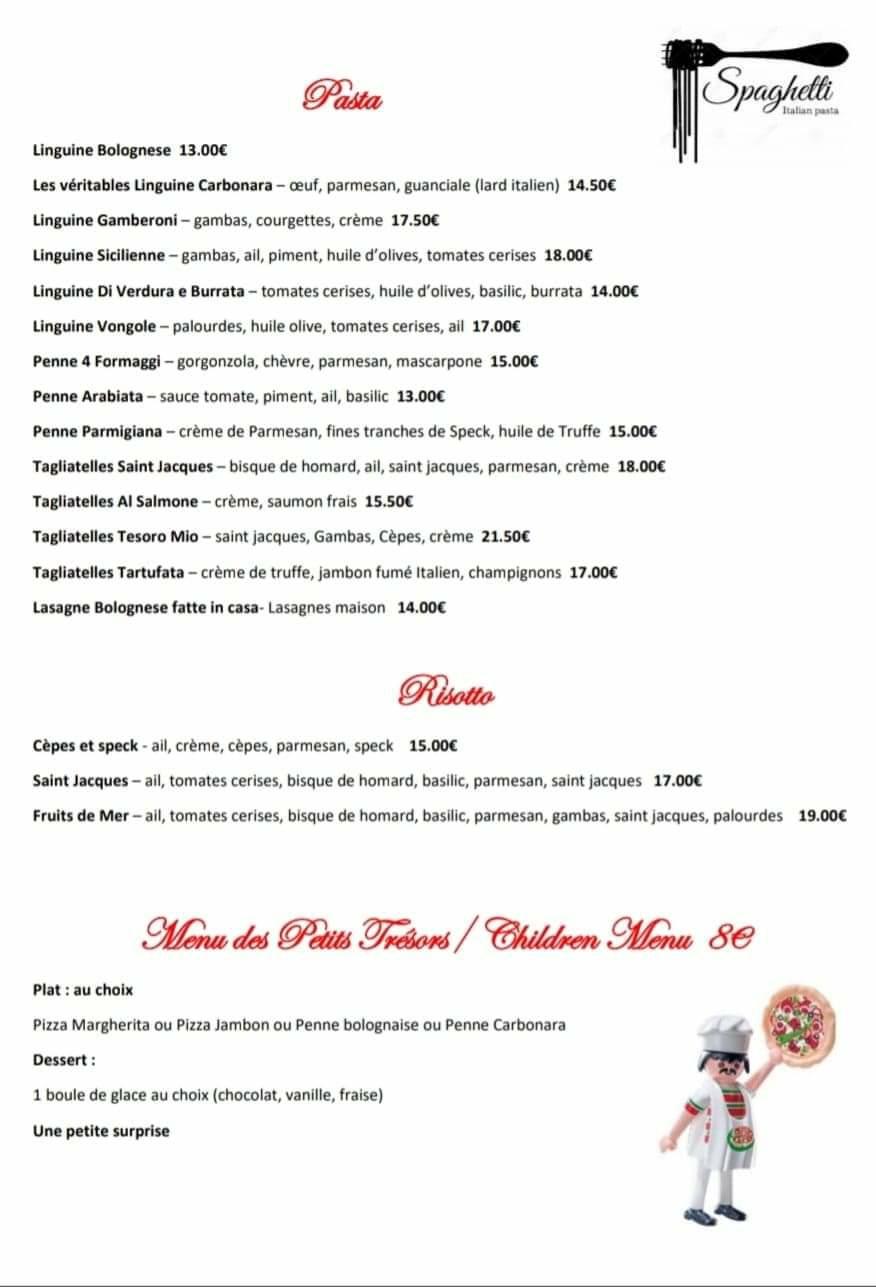 Menu at Tesoro Mio restaurant, Saint-Gervais-les-Bains