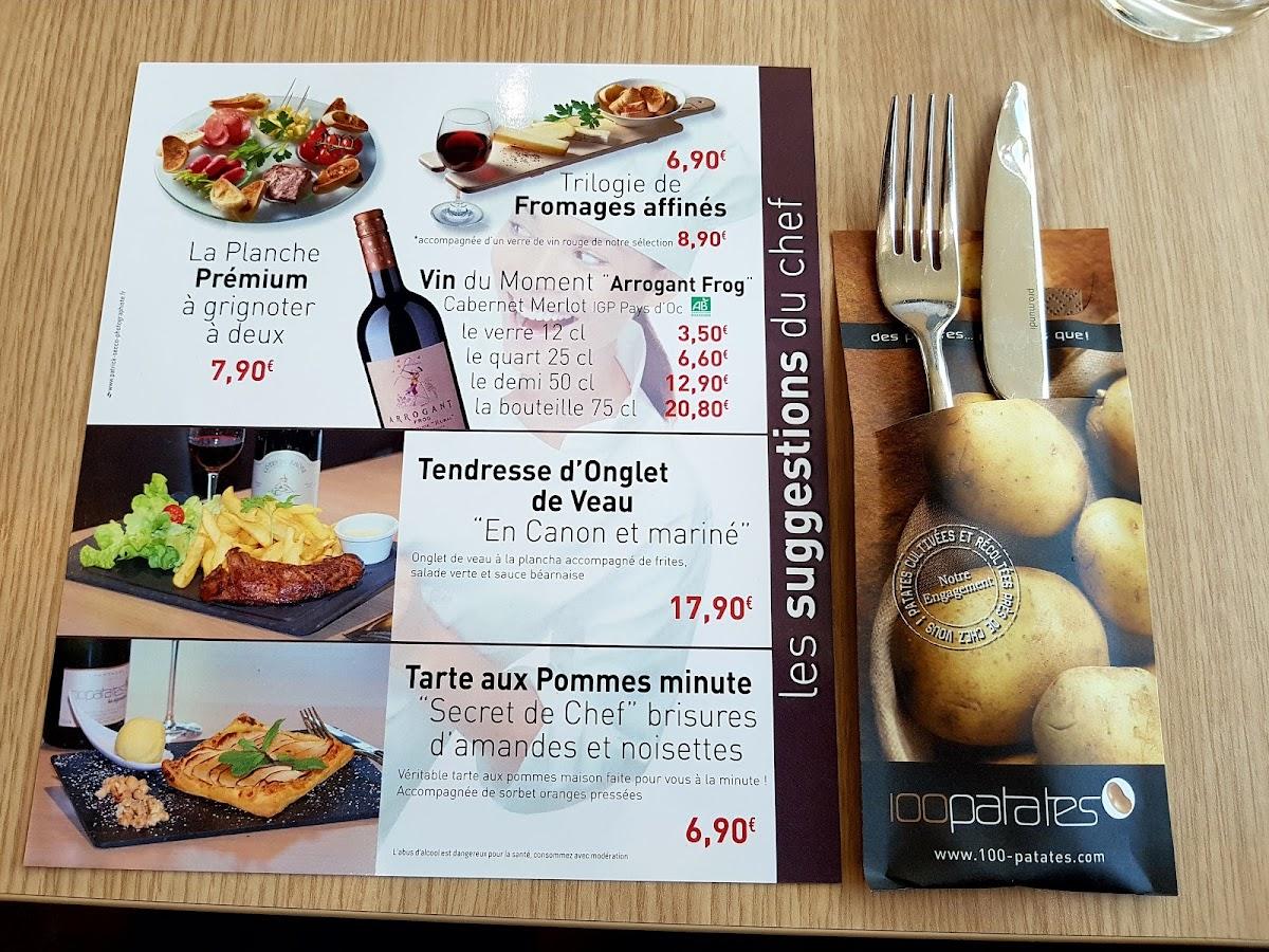 Menu au 100 Patates - Waves restaurant, Moulins-lès-Metz