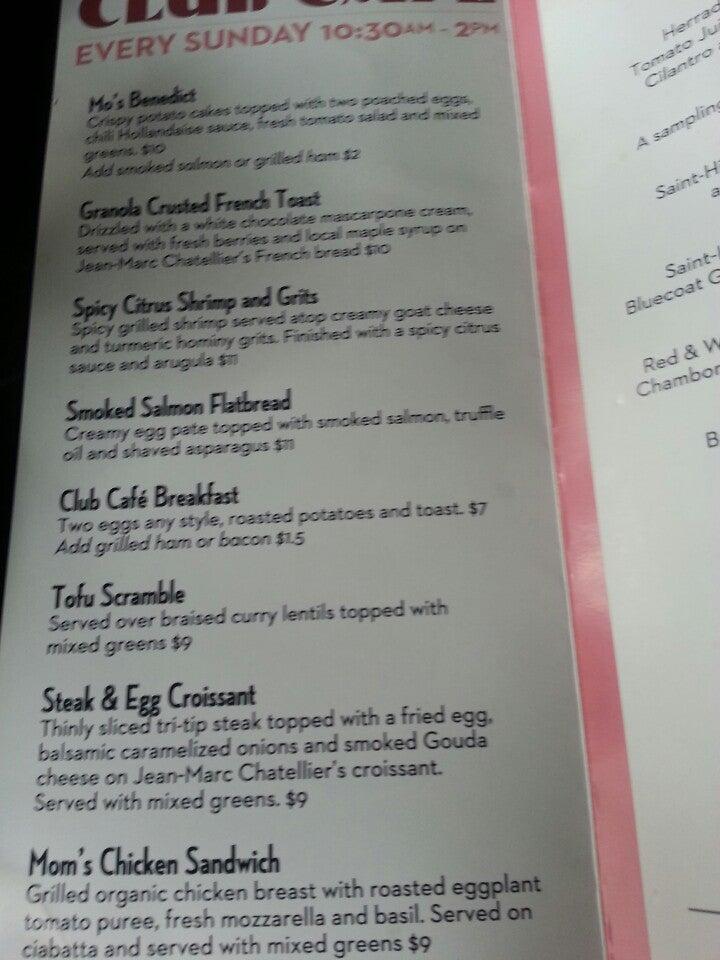 Menu at Club Cafe, Pittsburgh, 56 S 12th St