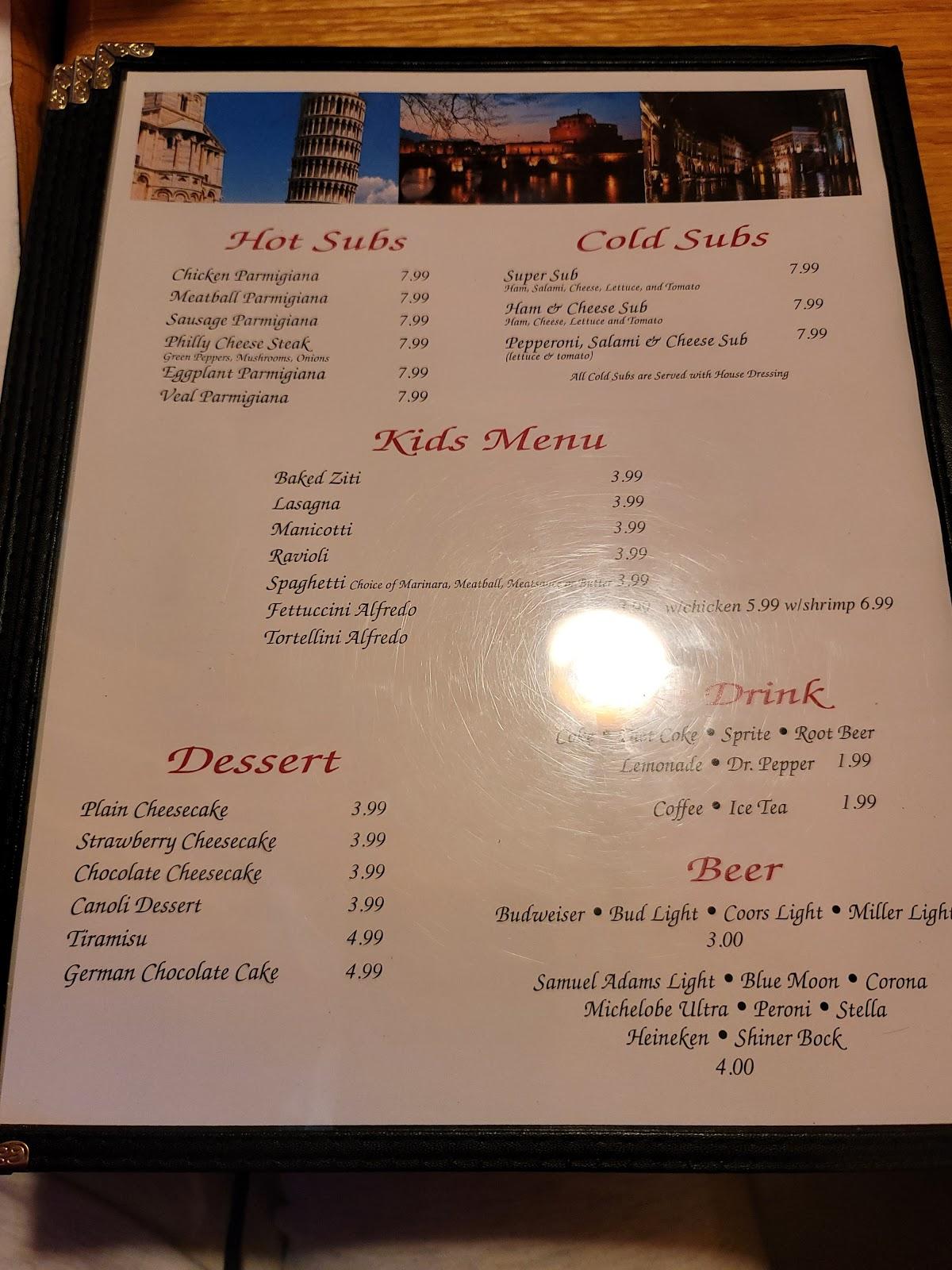 Menu at Fontana Italian Restaurant, Moore