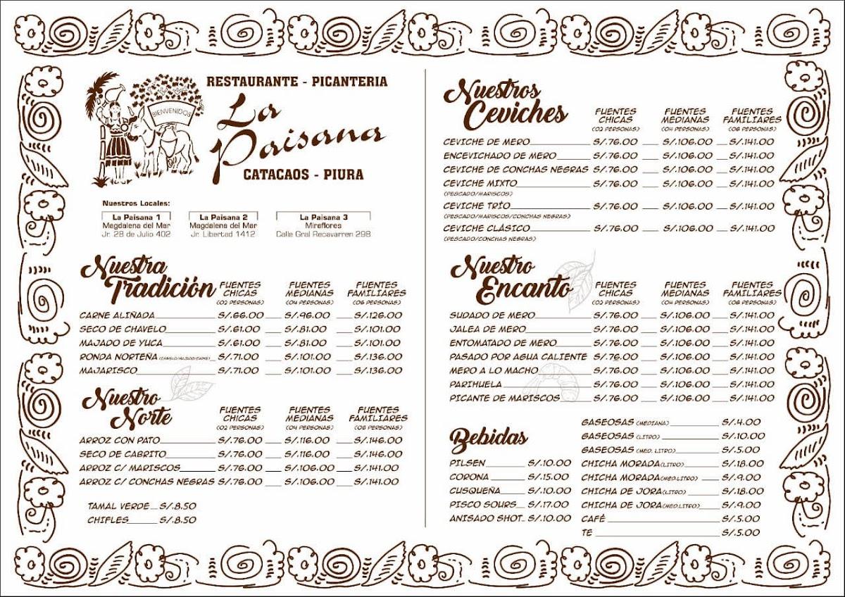 Carta del restaurante La Paisana Miraflores, Miraflores