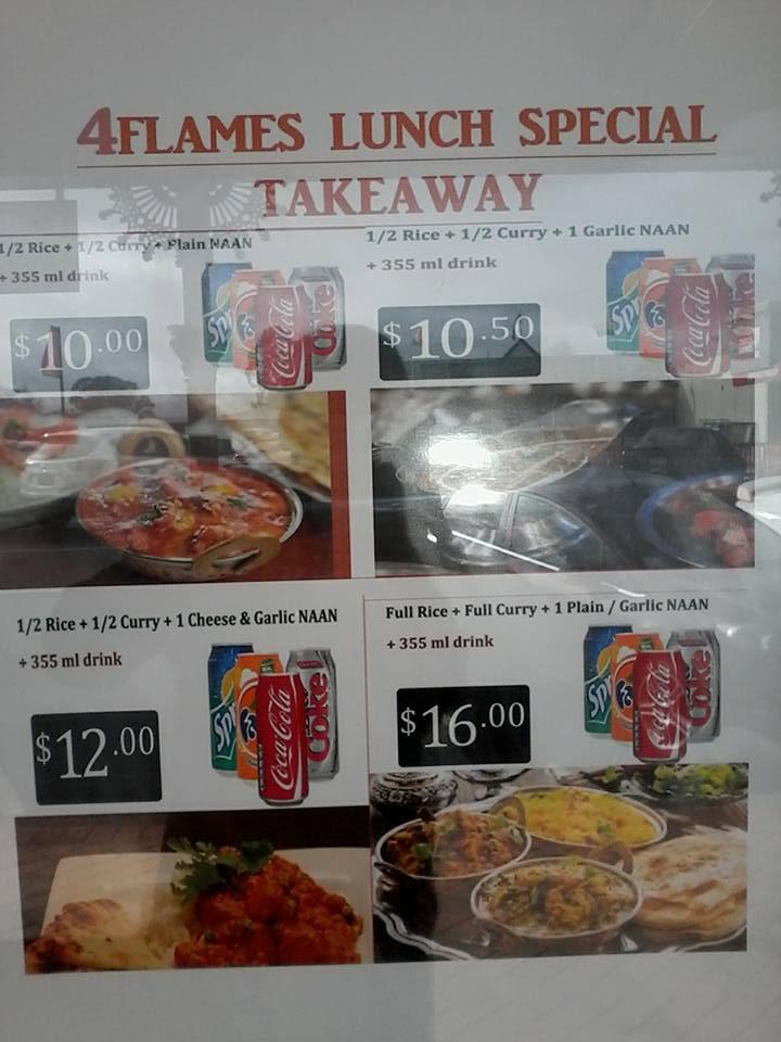 Menu at 4 Flames restaurant, Feilding