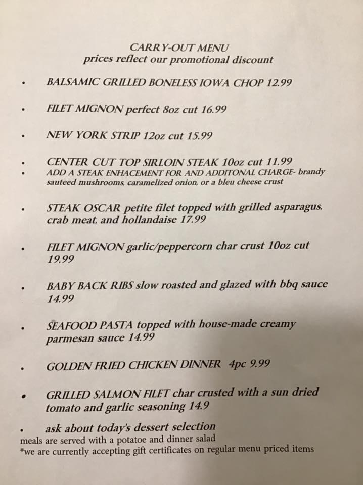 Menu at Jones' Black Angus steakhouse, Prairie du Chien, US-18
