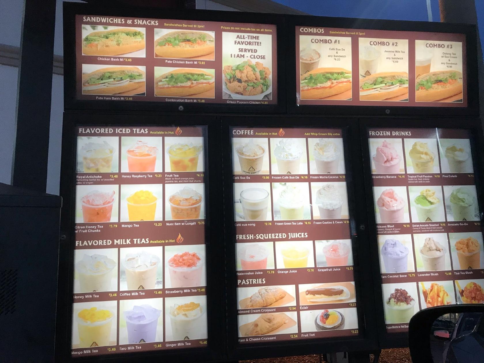Menu at Boba Zone cafe, Houston