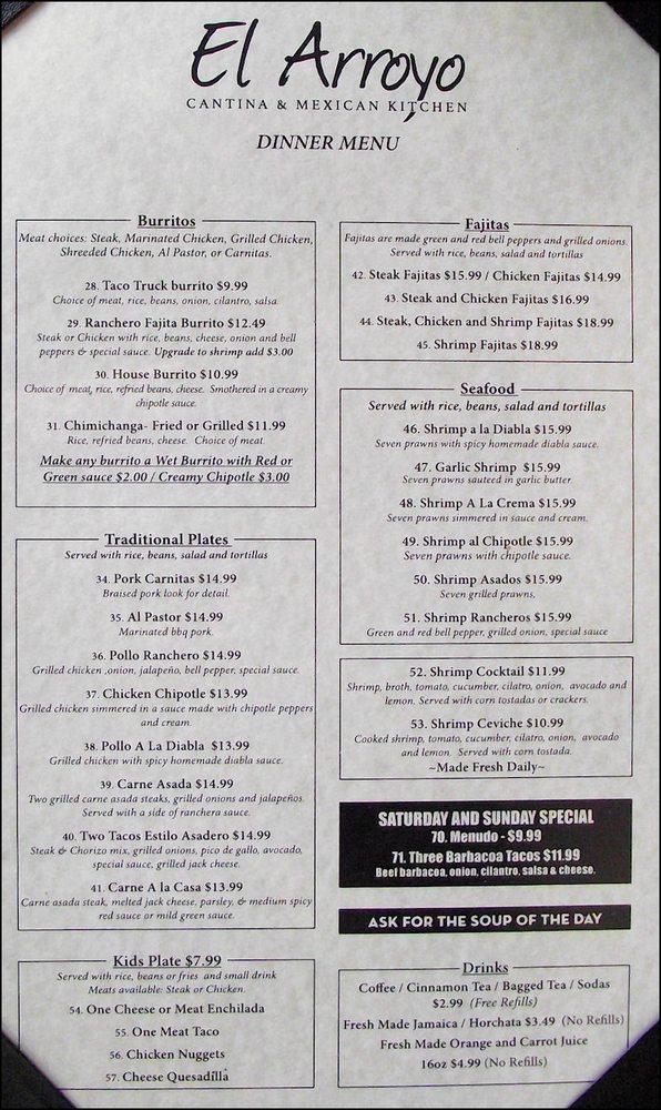 Menu at El Arroyo Cantina & Méxican Kitchen pub & bar, Sonora