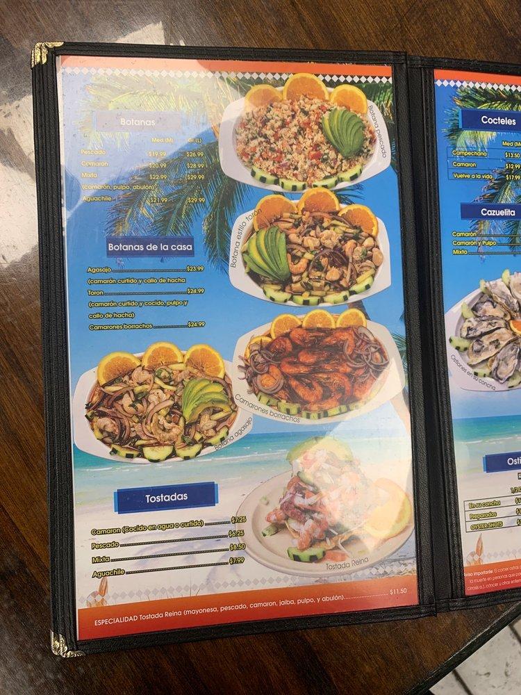 Menu at Mariscos El Camarón Borracho restaurant, Tulare