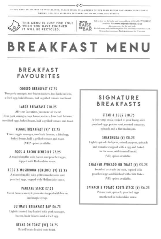 Menu at Oyster Bed pub & bar, Whitstable