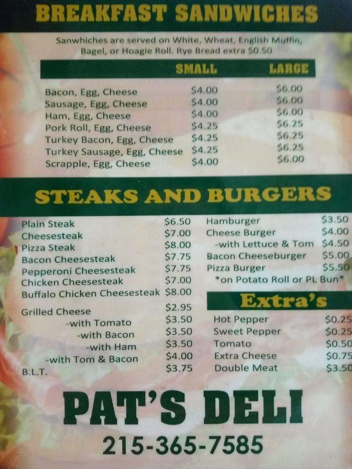 Carta de Pat's Deli, Filadelfia, Berbro St