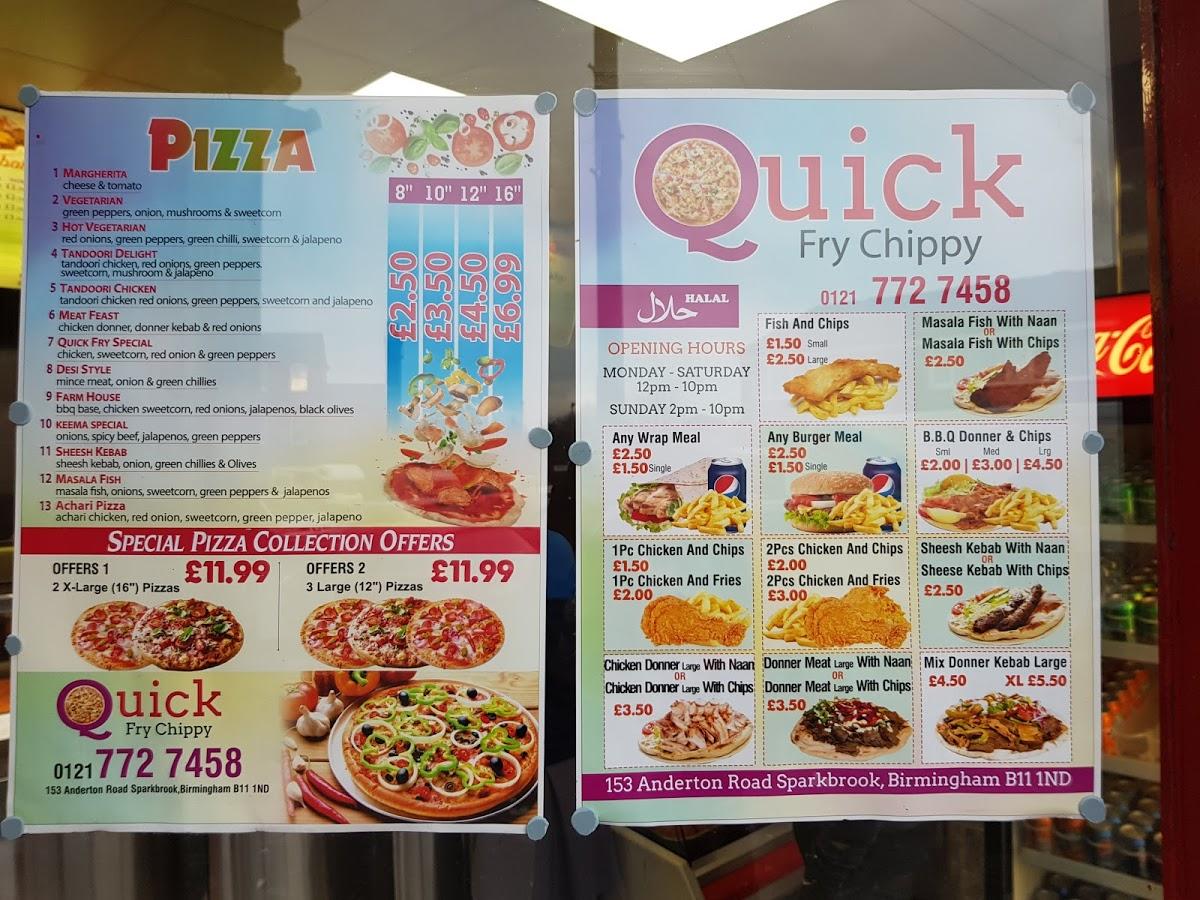 Menu at Quick Fry Chippy restaurant, Birmingham