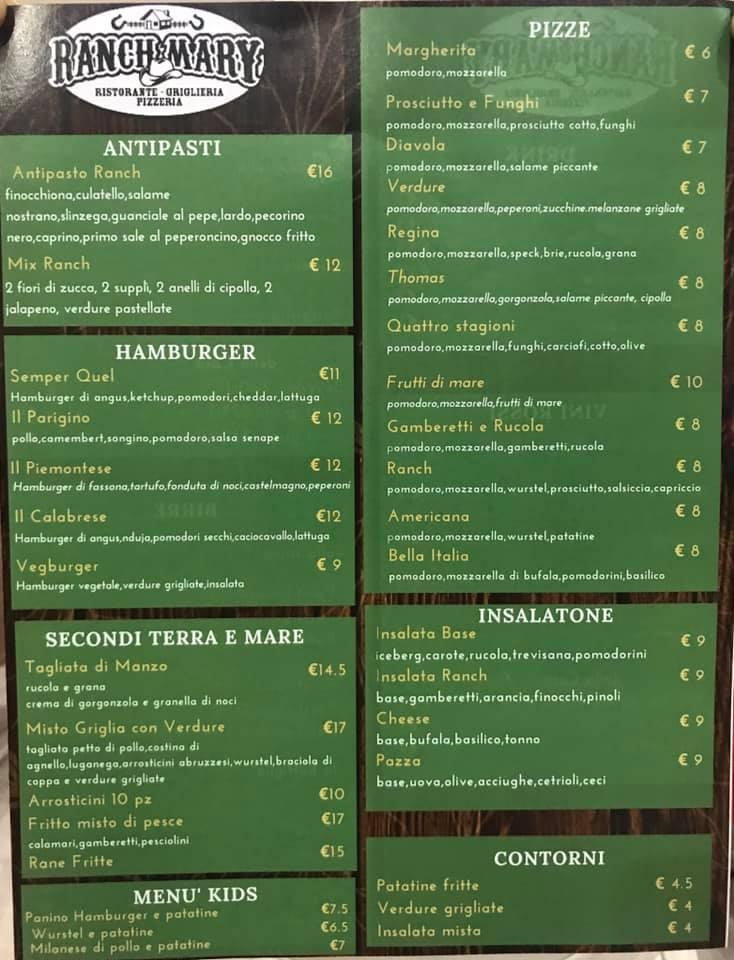 Menu at Ristorante Ranch Mary, Lesmo