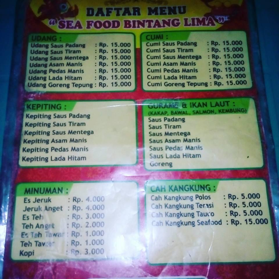 Menu at Supry seafood restaurant, Purwokerto