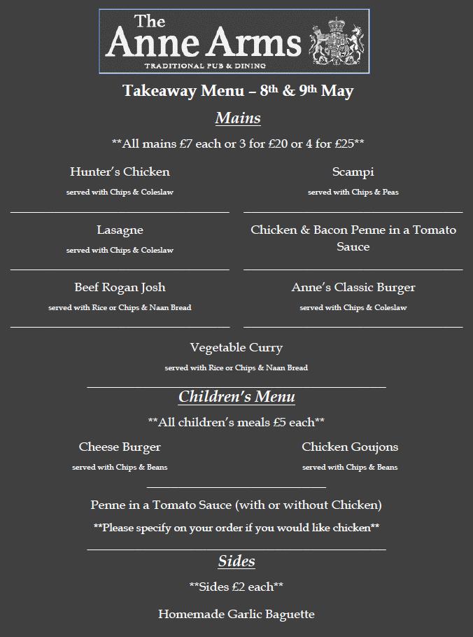 Menu at Anne Arms Inn pub & bar, Doncaster, Suttonfield Rd