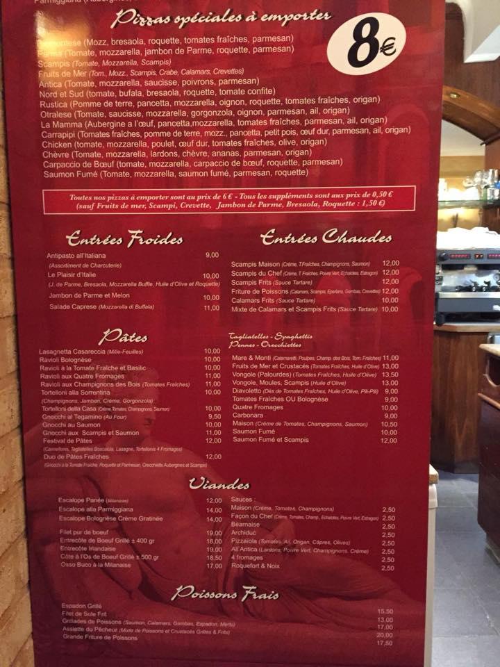 Menu at L'Antica Roma, La Louvière
