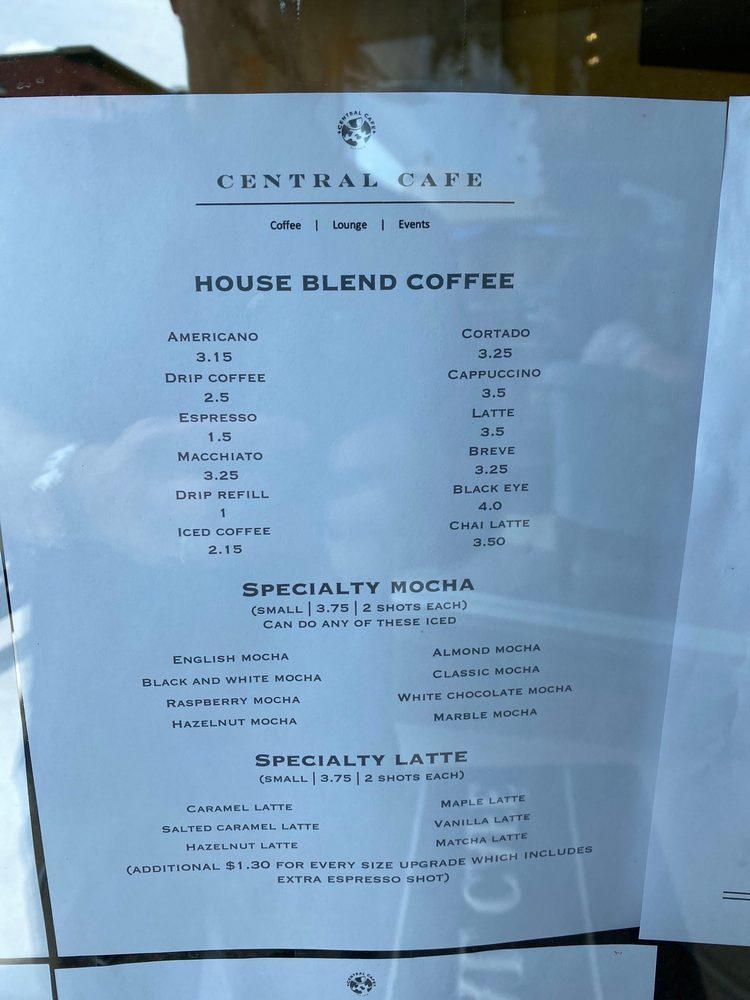 Menu at Central Cafe, Saint Johnsbury