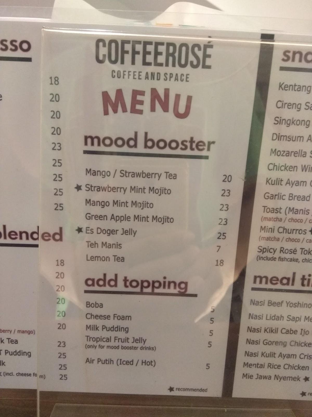 Menu at Coffee Rosé, East Jakarta