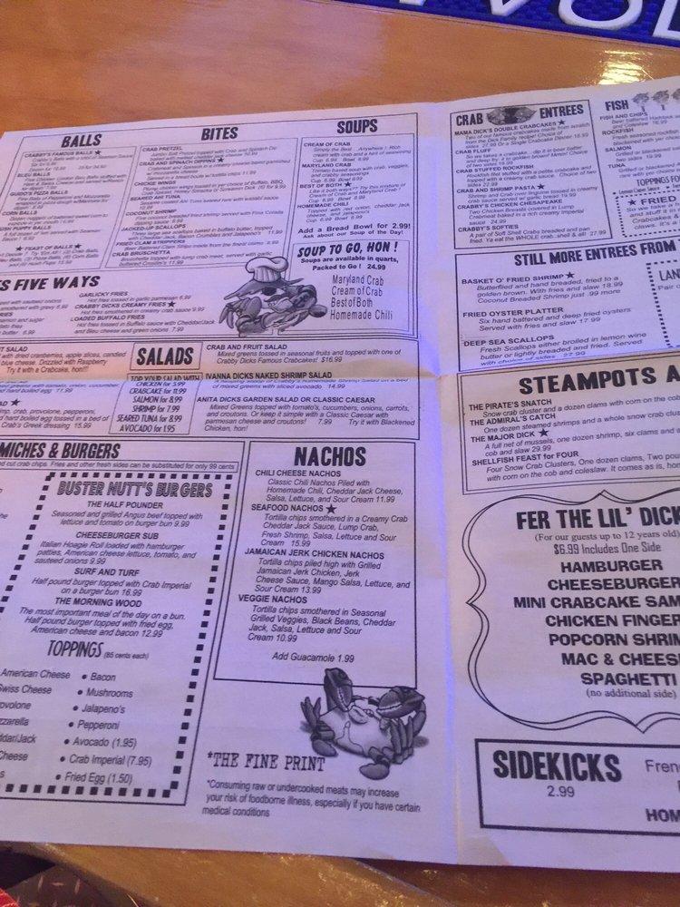 Menu at Crabby Dick's Restaurant, Rehoboth Beach