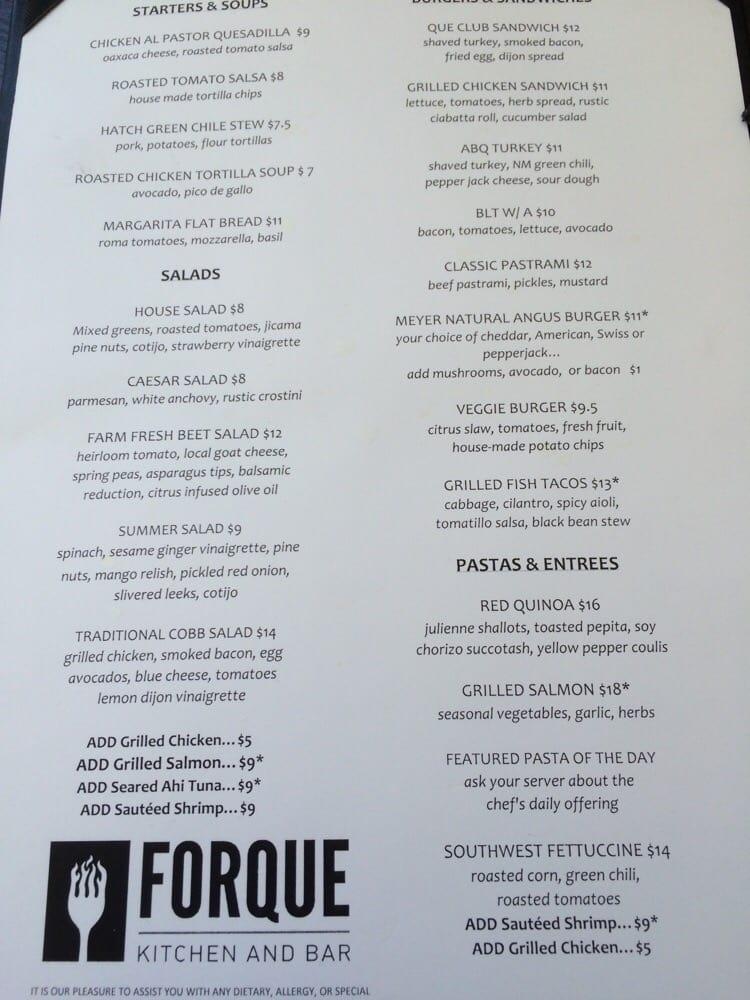 Menu at Forque Kitchen and Bar, Albuquerque