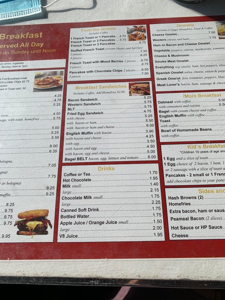 Menu at Jimmy's desserts, Ingleside