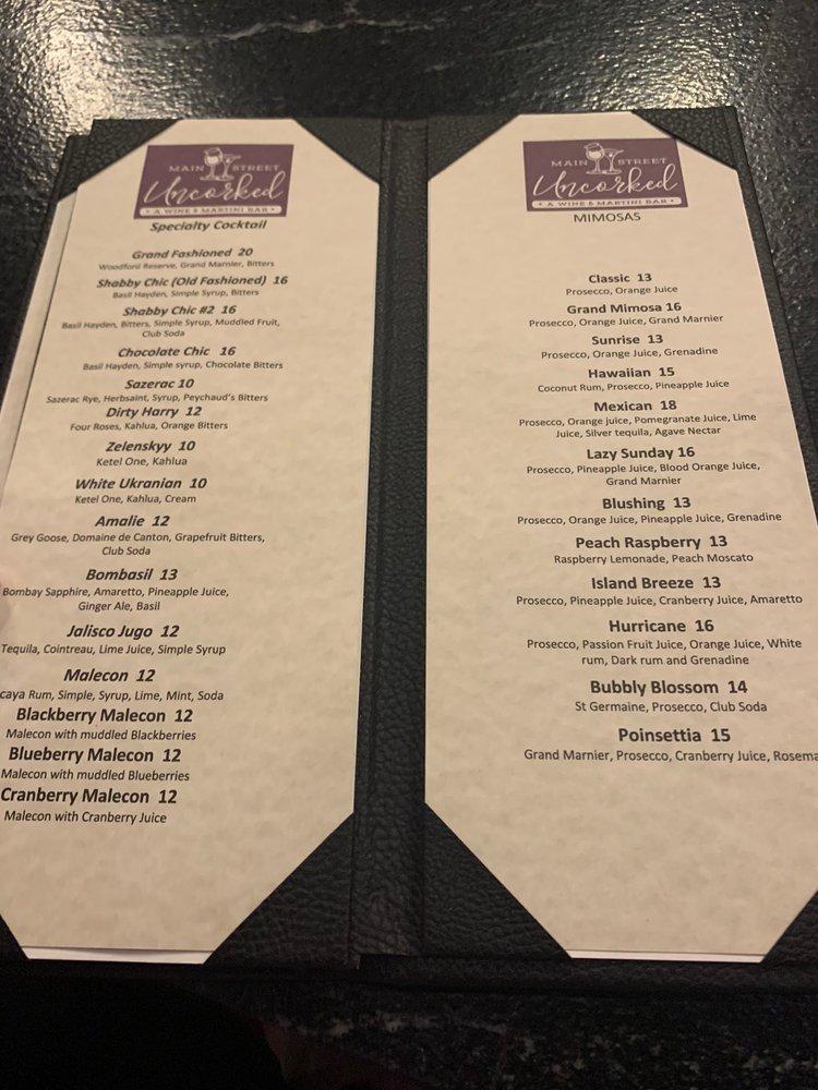 Menu at Main Street Uncorked pub & bar, Brenham