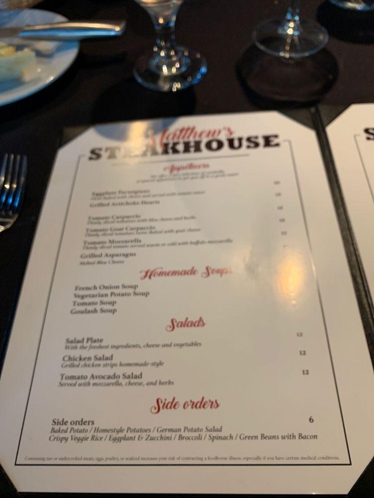 Menu at Matthew's Steakhouse, Winter Garden