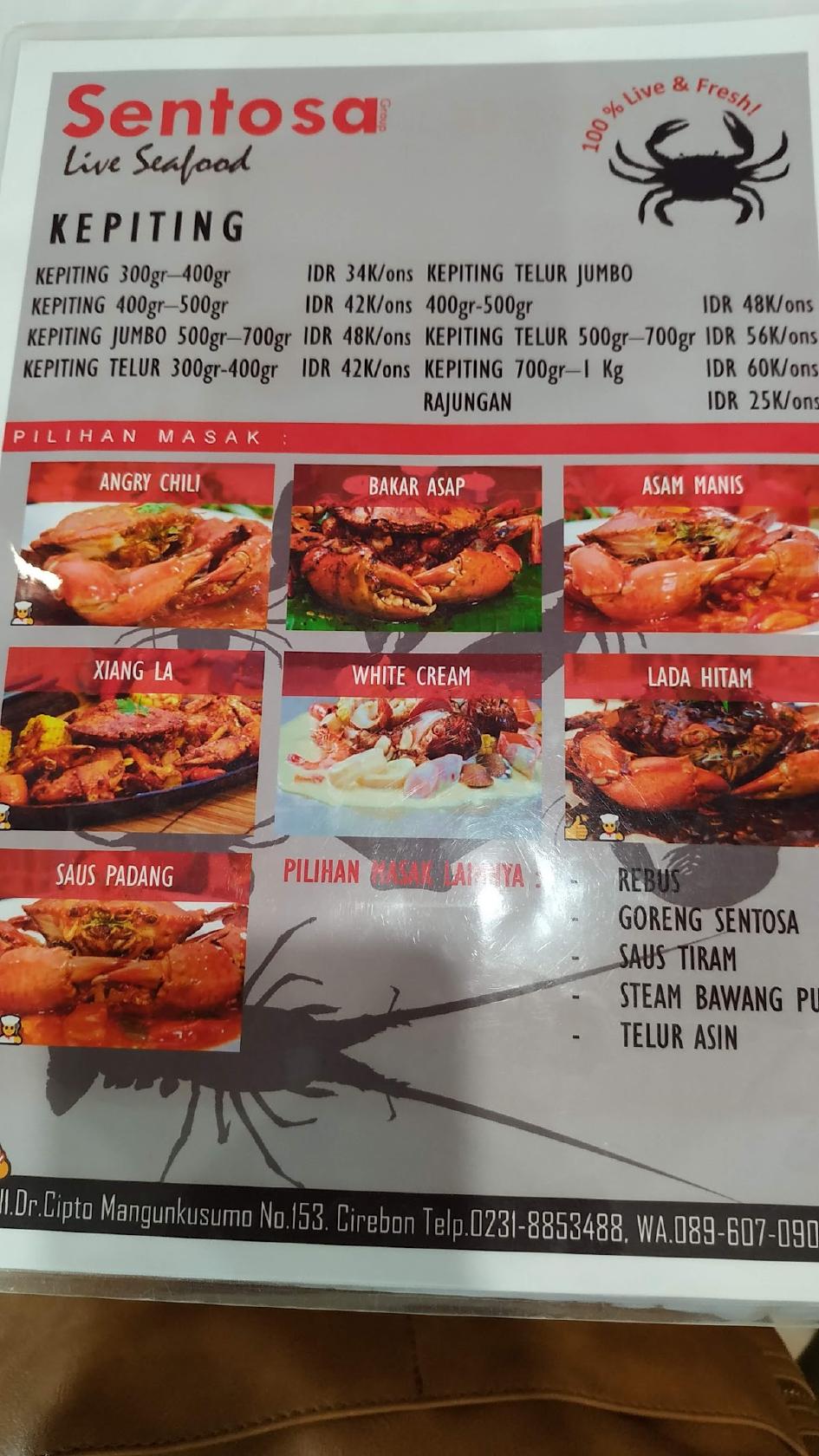 Menu at Sentosa Live Seafood Market restaurant, Cirebon
