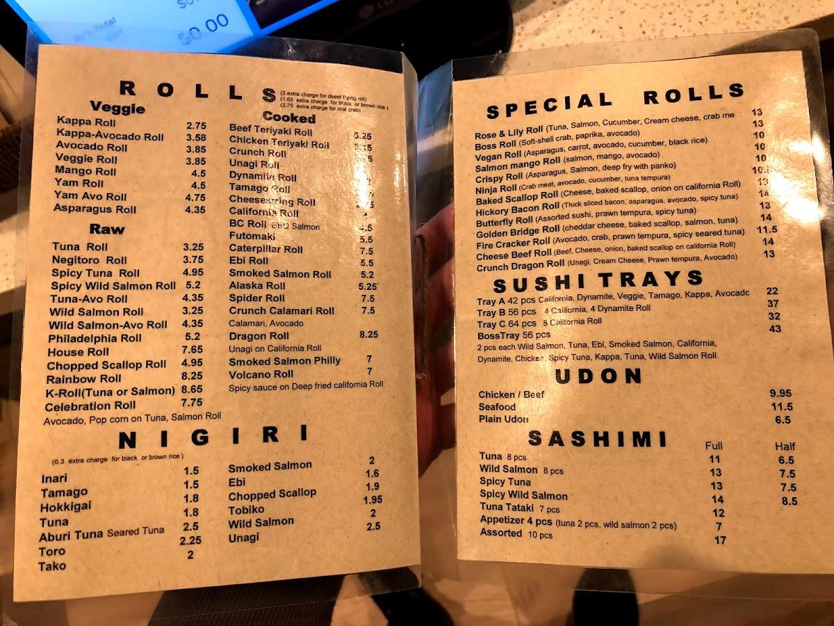 Menu at Sushi Boss restaurant, Coquitlam