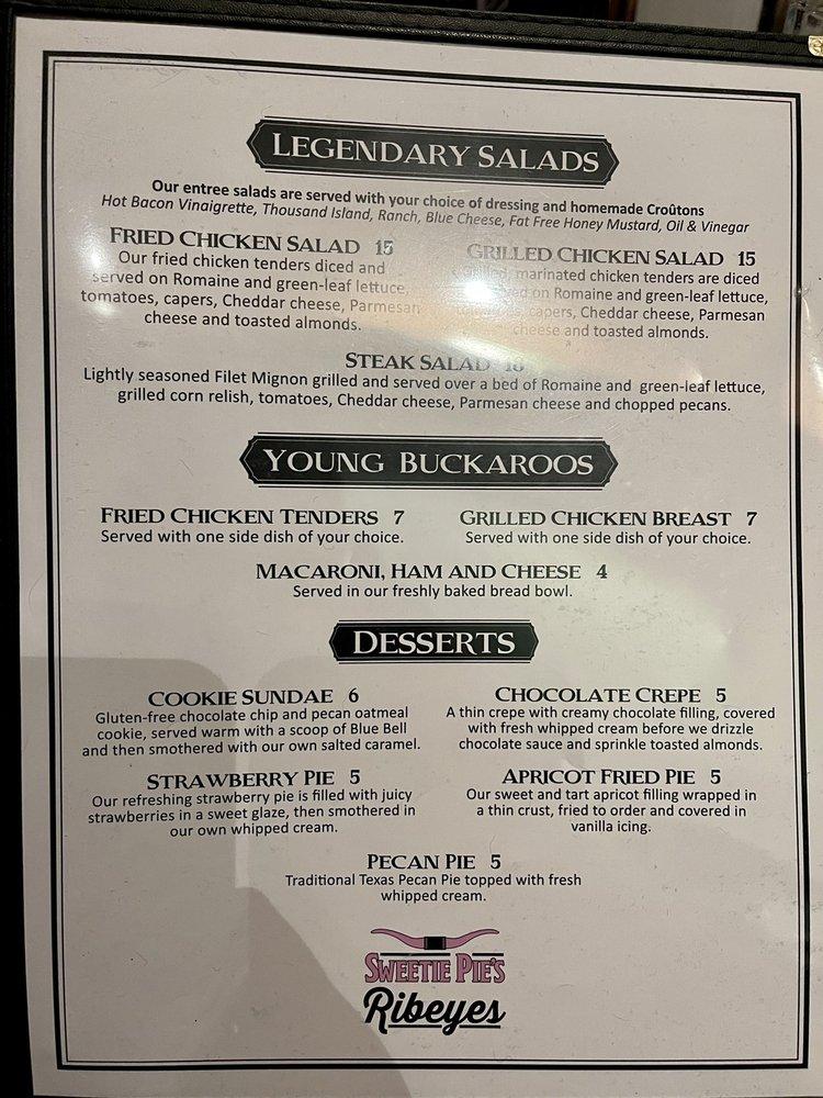 Menu at Sweetie Pie's Ribeyes steakhouse, North Richland Hills