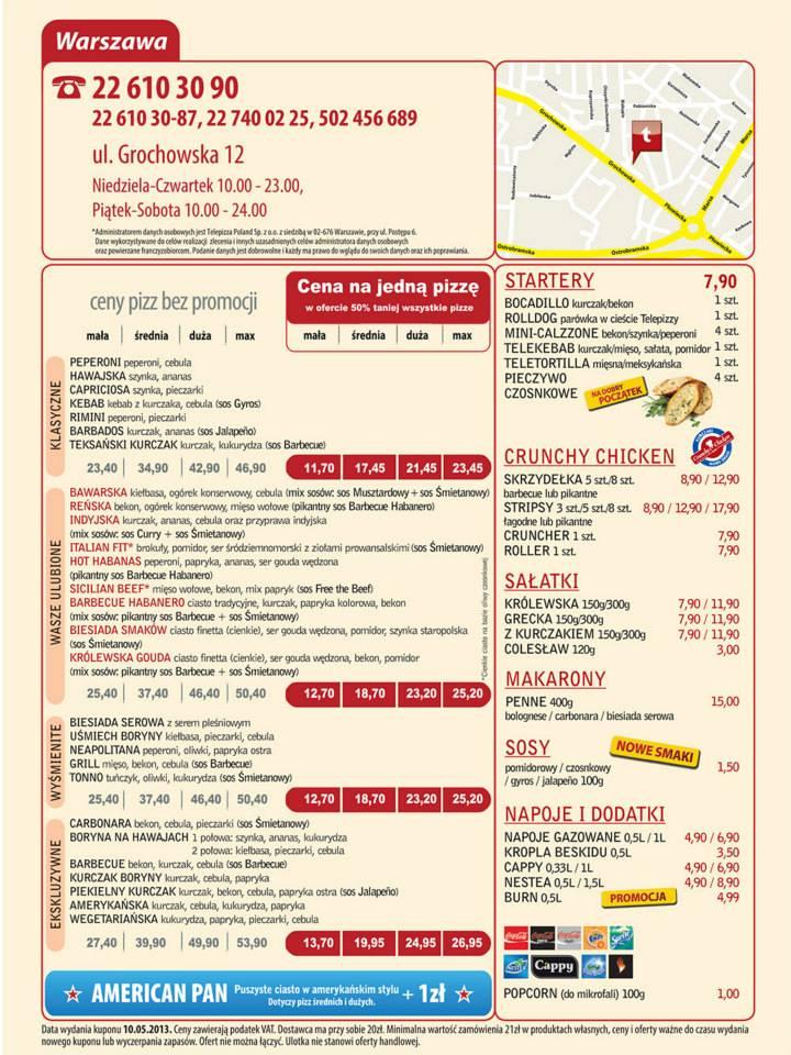Menu at Telepizza Grochowska pizzeria, Warsaw