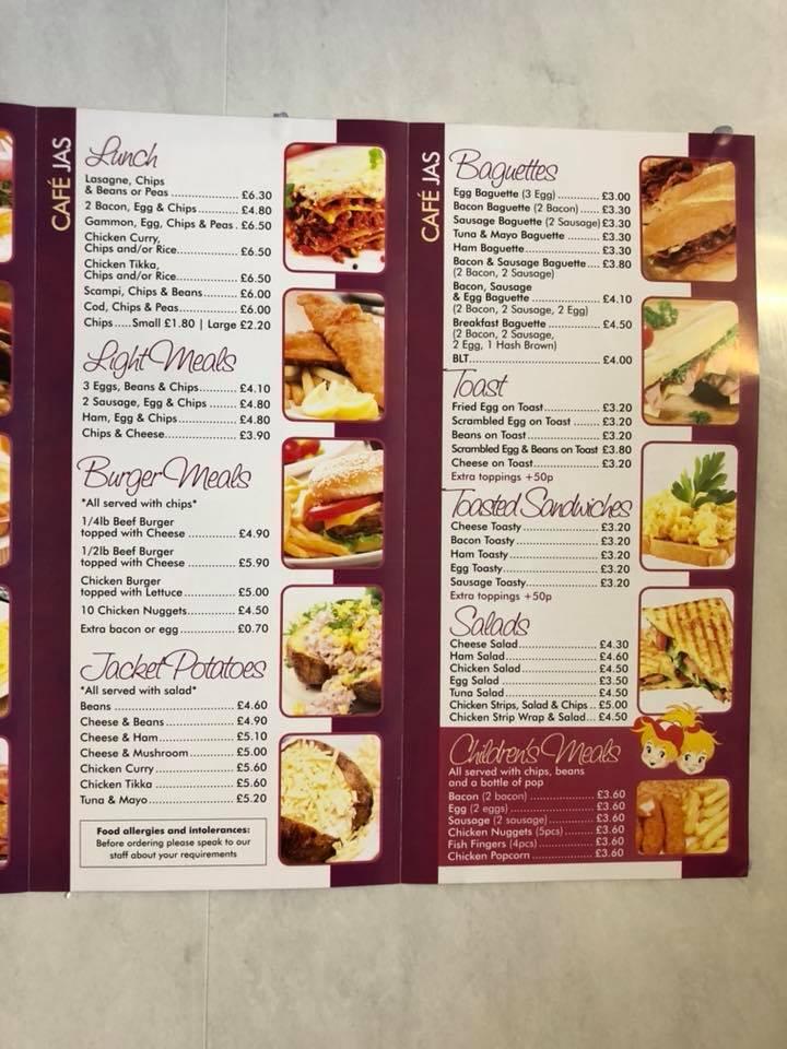 Menu at Cafe Jas, Llanelli