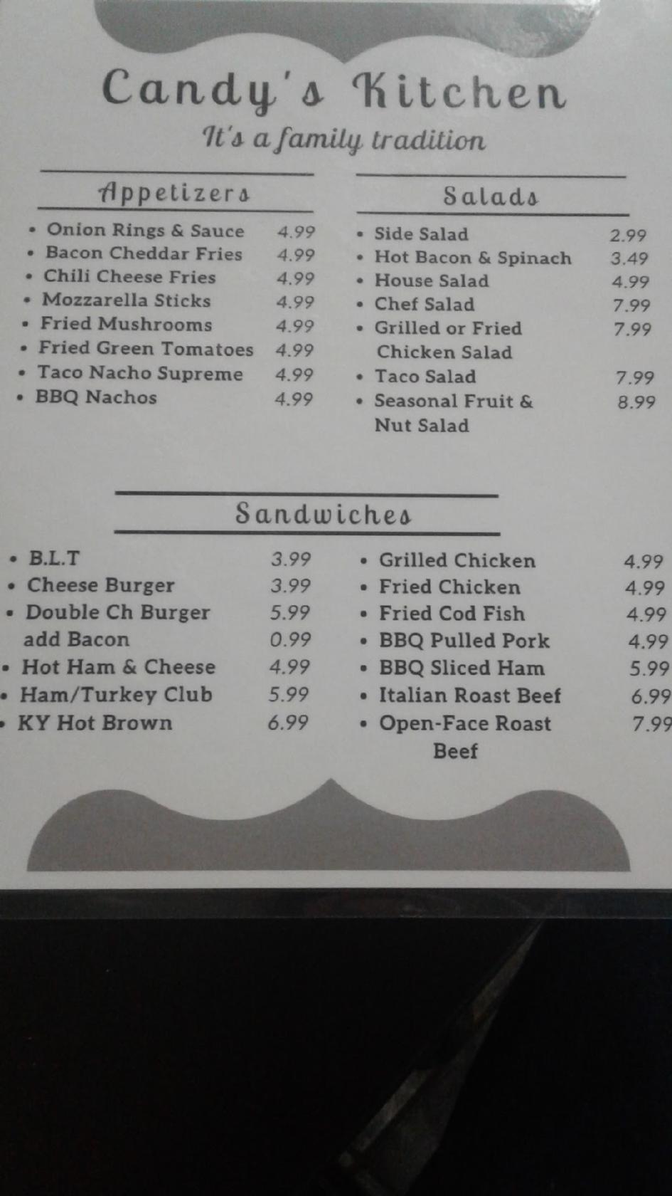 Menu at Candy's Kitchen restaurant, Marion
